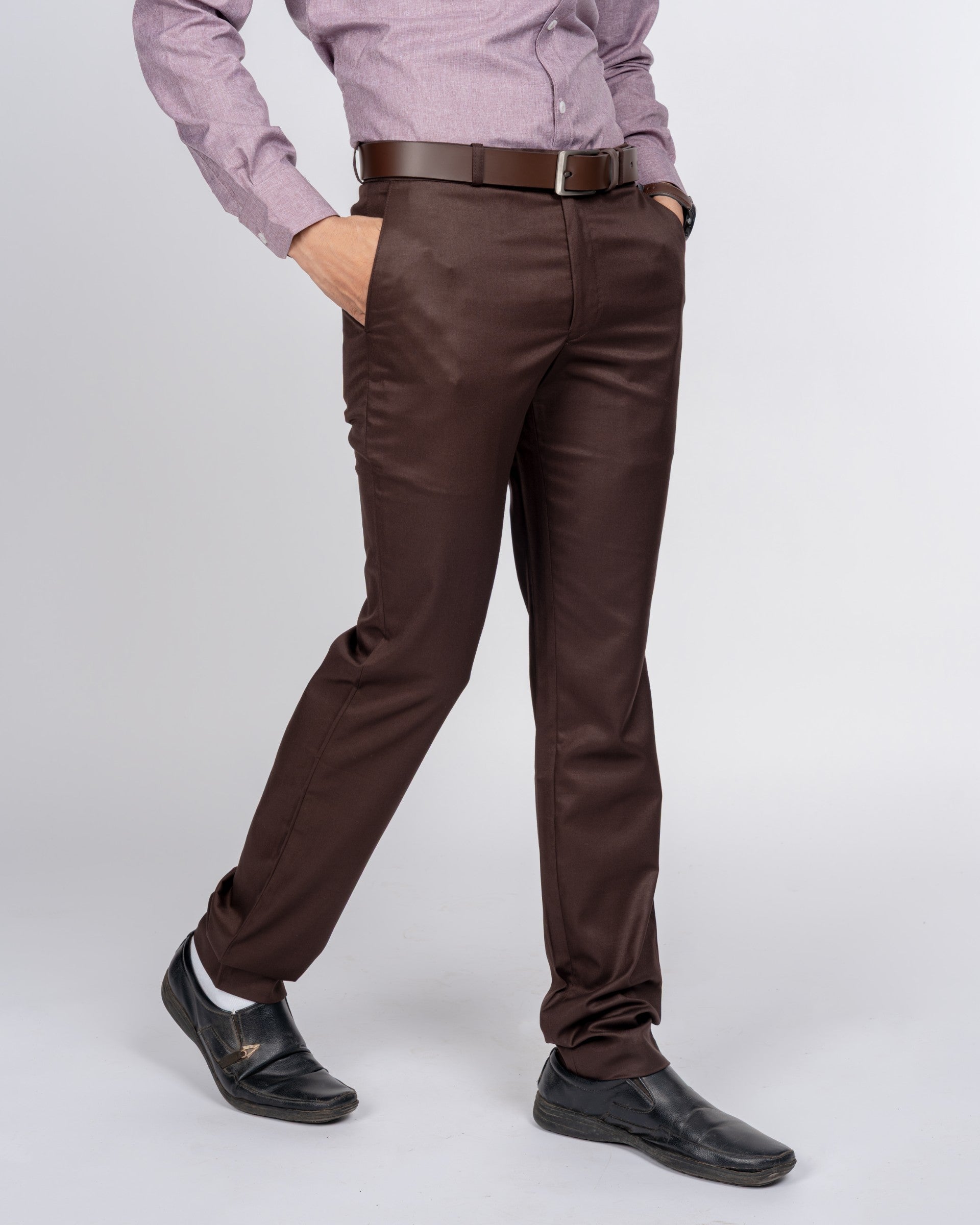 Shop Oxygen Lycra Brown Men’s Formal Trousers | Cambridge Garments
